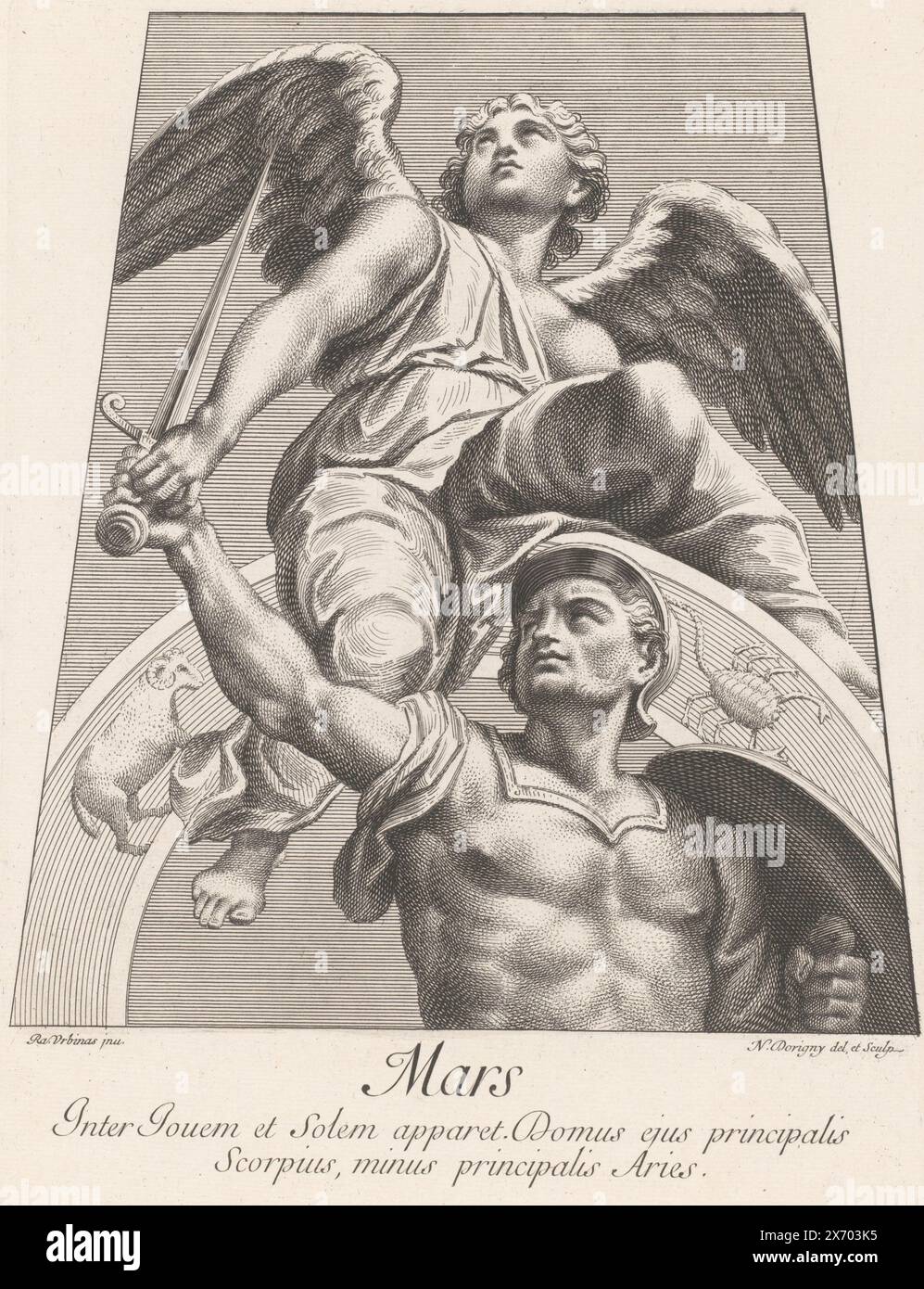 Mars with angel, Mars (title on object), Series after paintings by Raphael in the Chigi Chapel ...