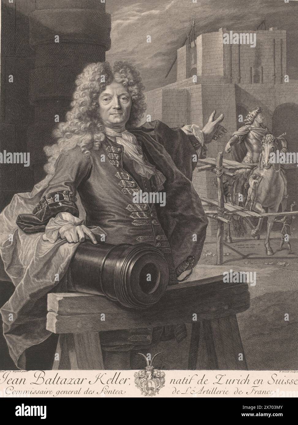 Portrait of Jean-Balthazar Keller at a cannon, pointing to an ...