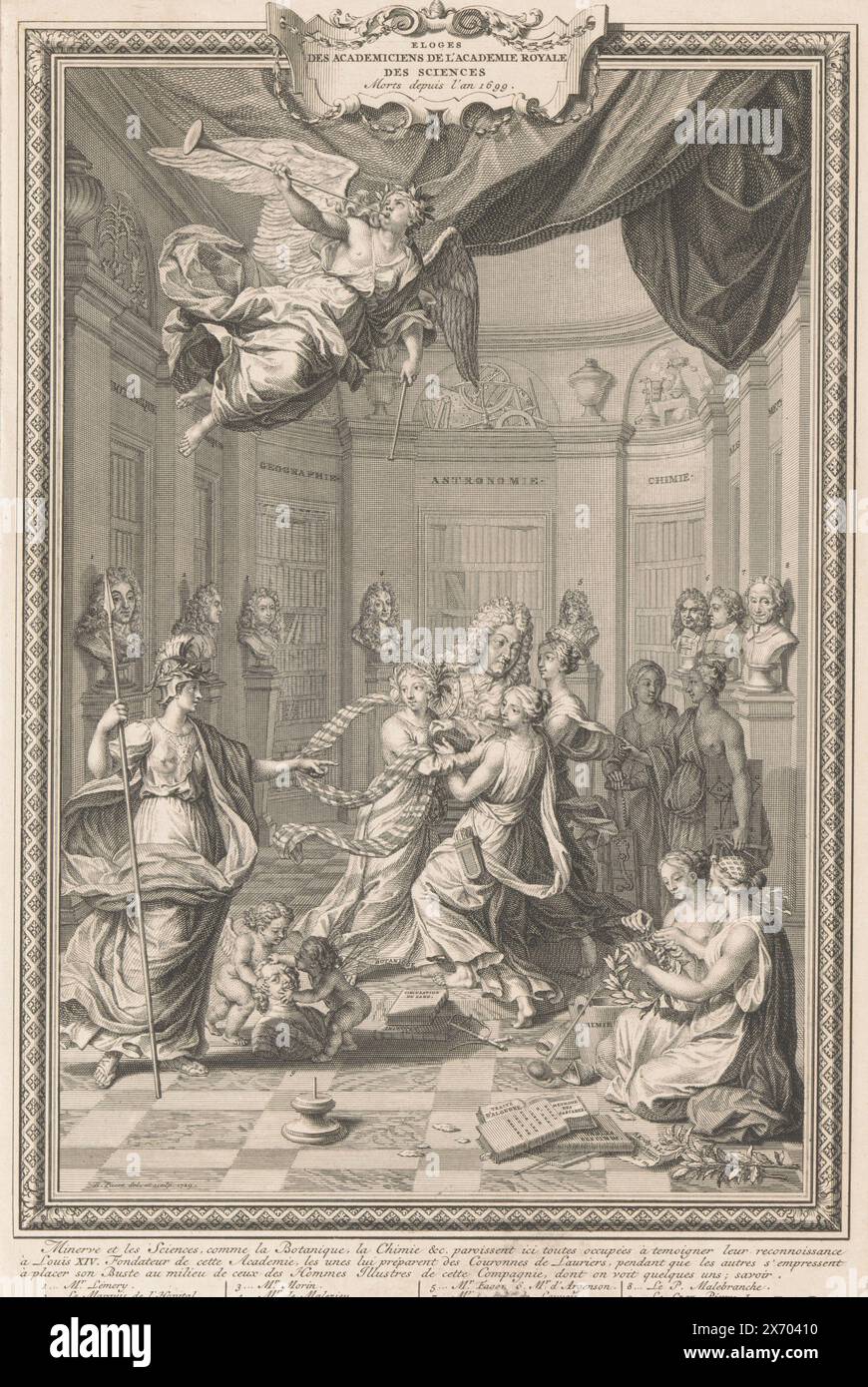 Minerva and the personifications of the sciences amid portrait busts of ...