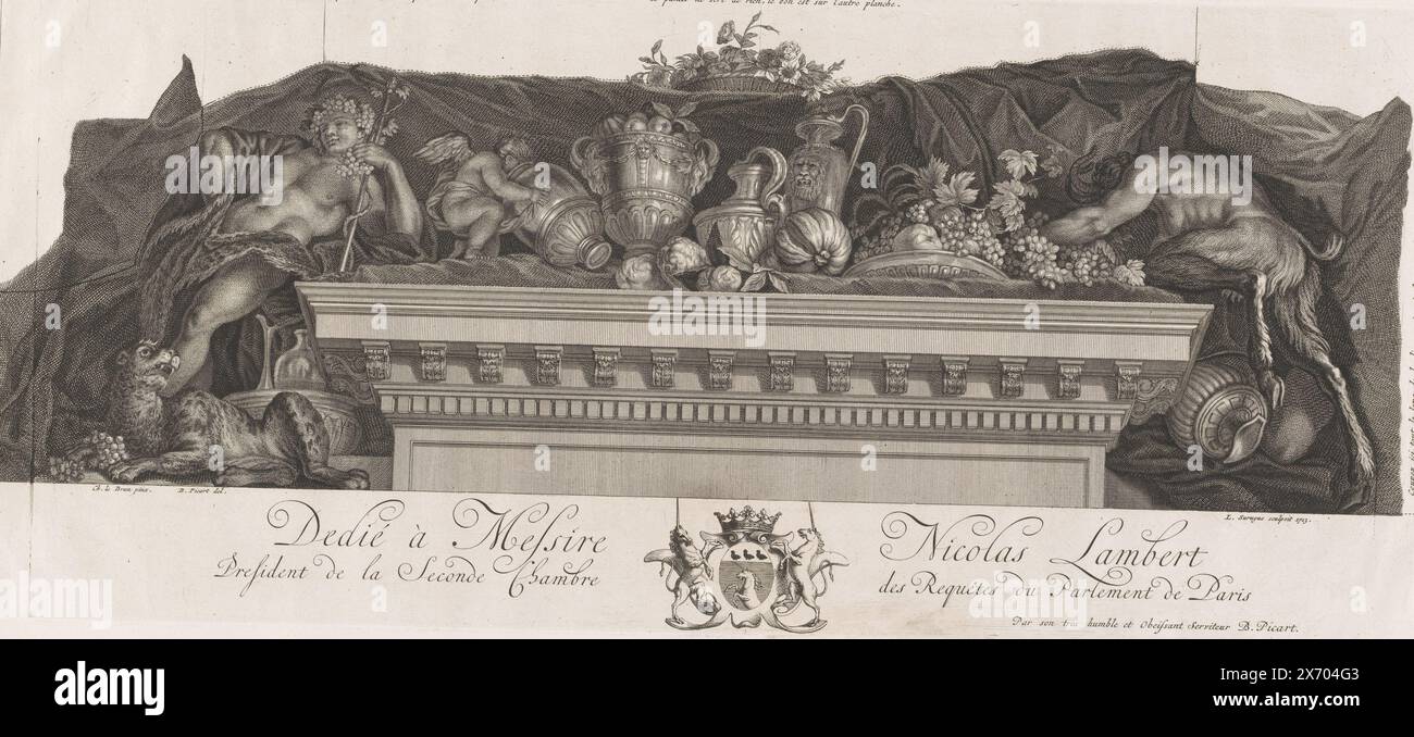 Cornice flanked by Bacchus and Pan, La Galerie de Monsr. le president ...