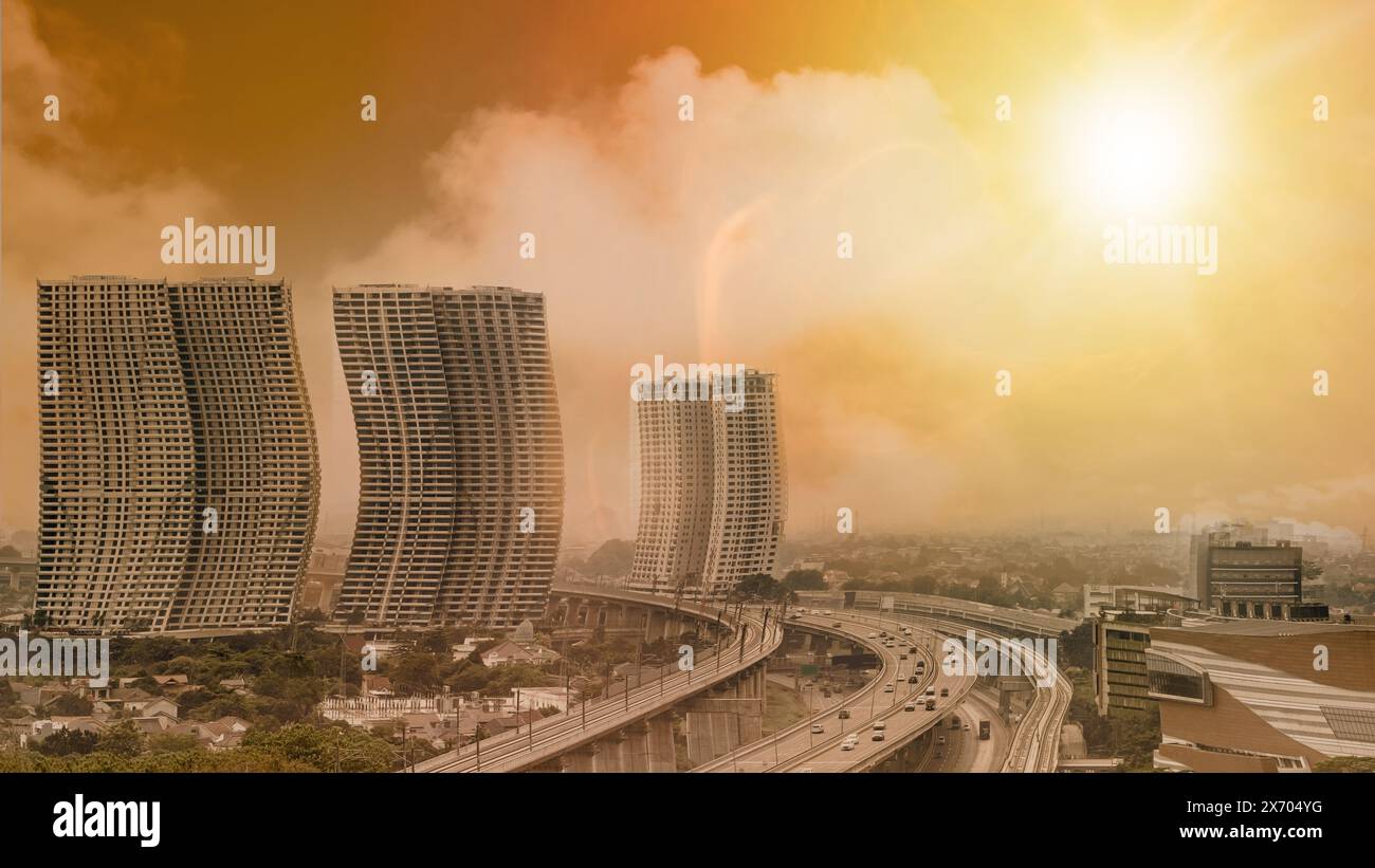 Skyscrapers and modern buildings in the city with heat weather ...