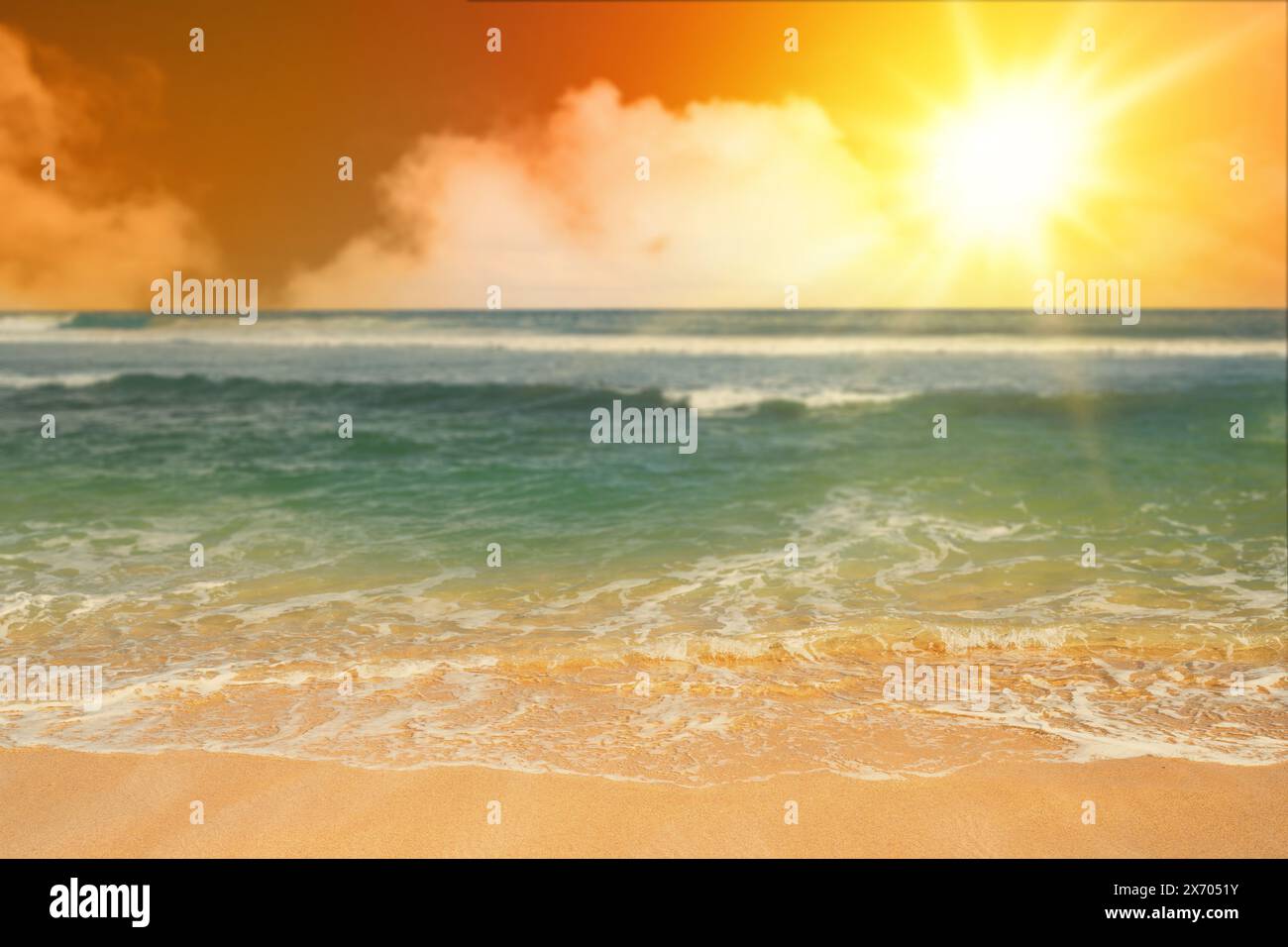 High temperature weather on summer seasons. Image of a beach with ...