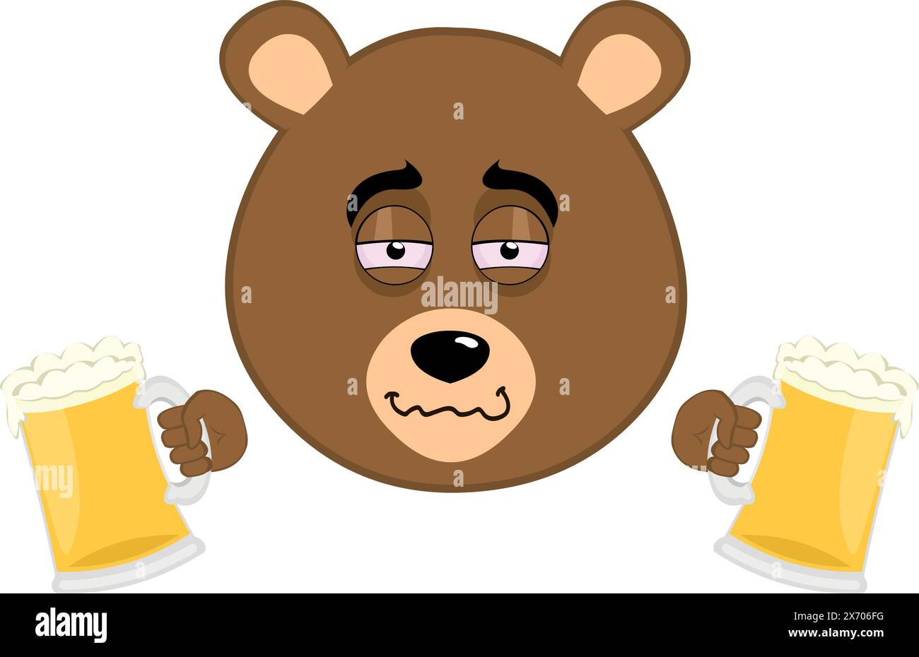 vector illustration face brown grizzly bear cartoon drunk holding beers with his hands Stock ...