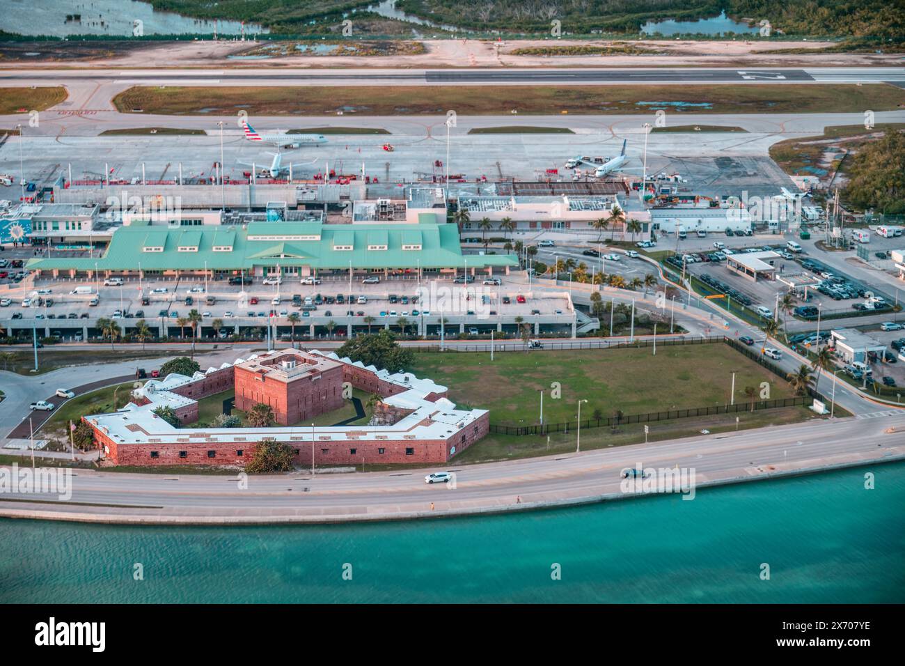 Aerial view of Fort East Martello Museum and distant Key West ...
