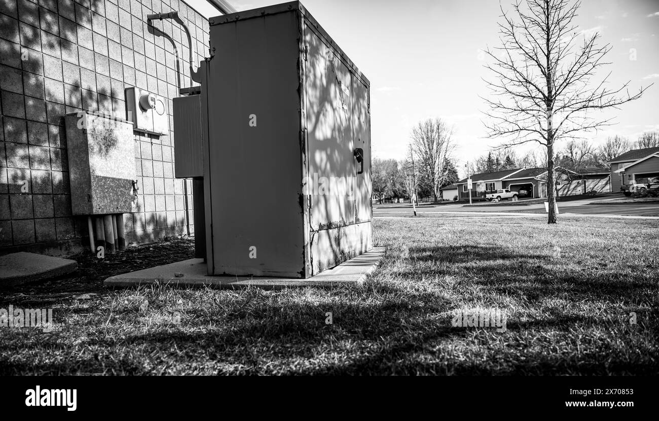 Rusted and peeling paint on an electrical transformer exposed to the ...