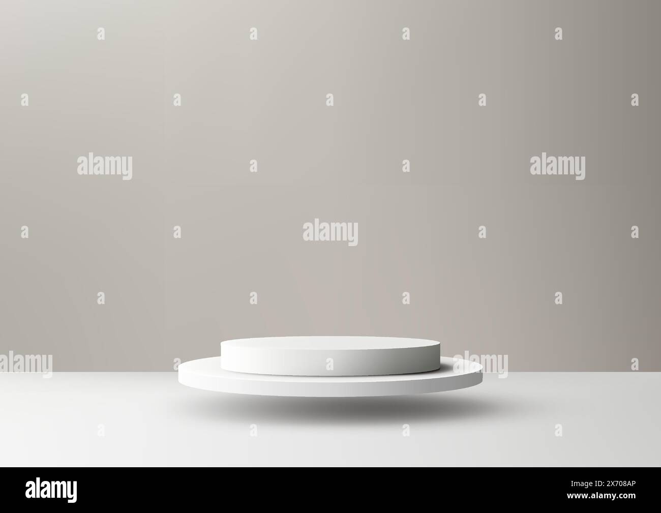 3D white podium rests on a white table and a beige minimalist scene ...