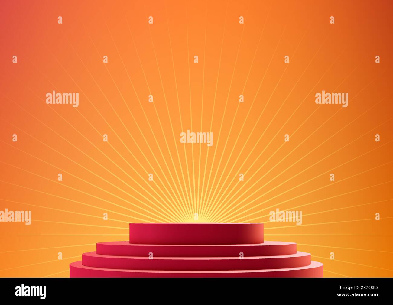 3D red podium stands out against a radial line bright yellow wall ...