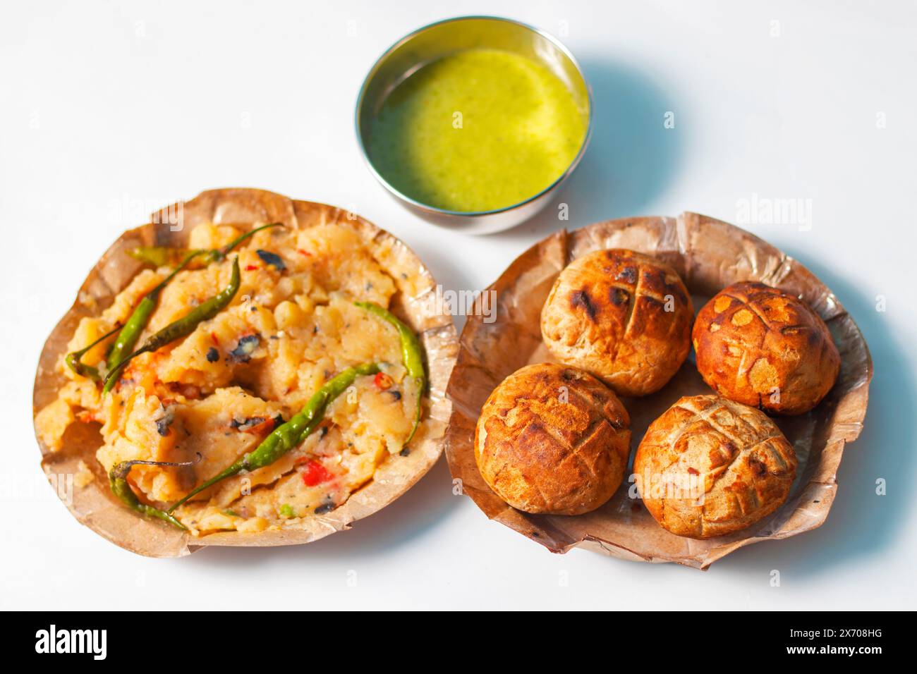 selective focus of Famous food from Bihar and Uttar Pradesh in North ...