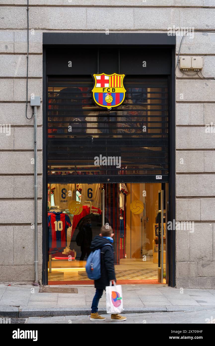 Madrid, Spain. February 11, 2024 - Fc Barcelona fan shop Stock Photo ...