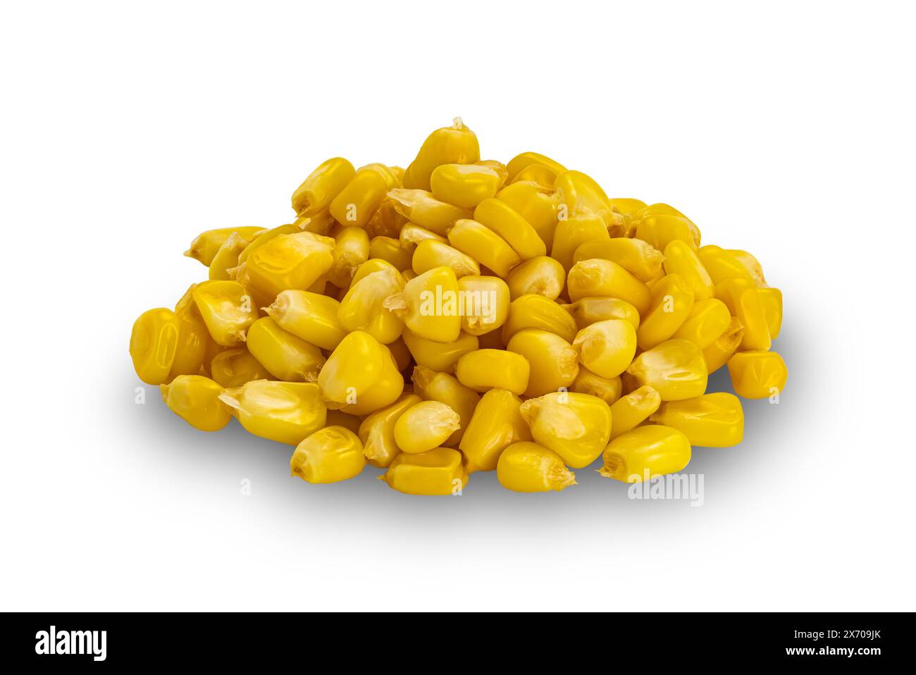 Closeup view pile of fresh corn seeds isolated on white background with ...