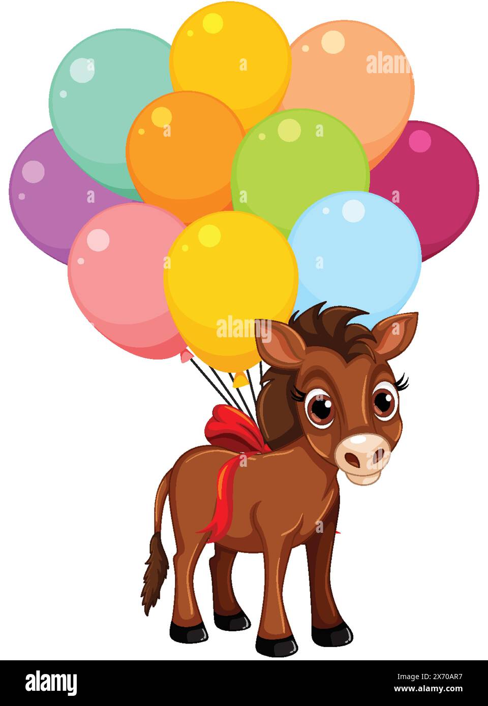 Cute donkey tied to vibrant multicolored balloons Stock Vector Image ...