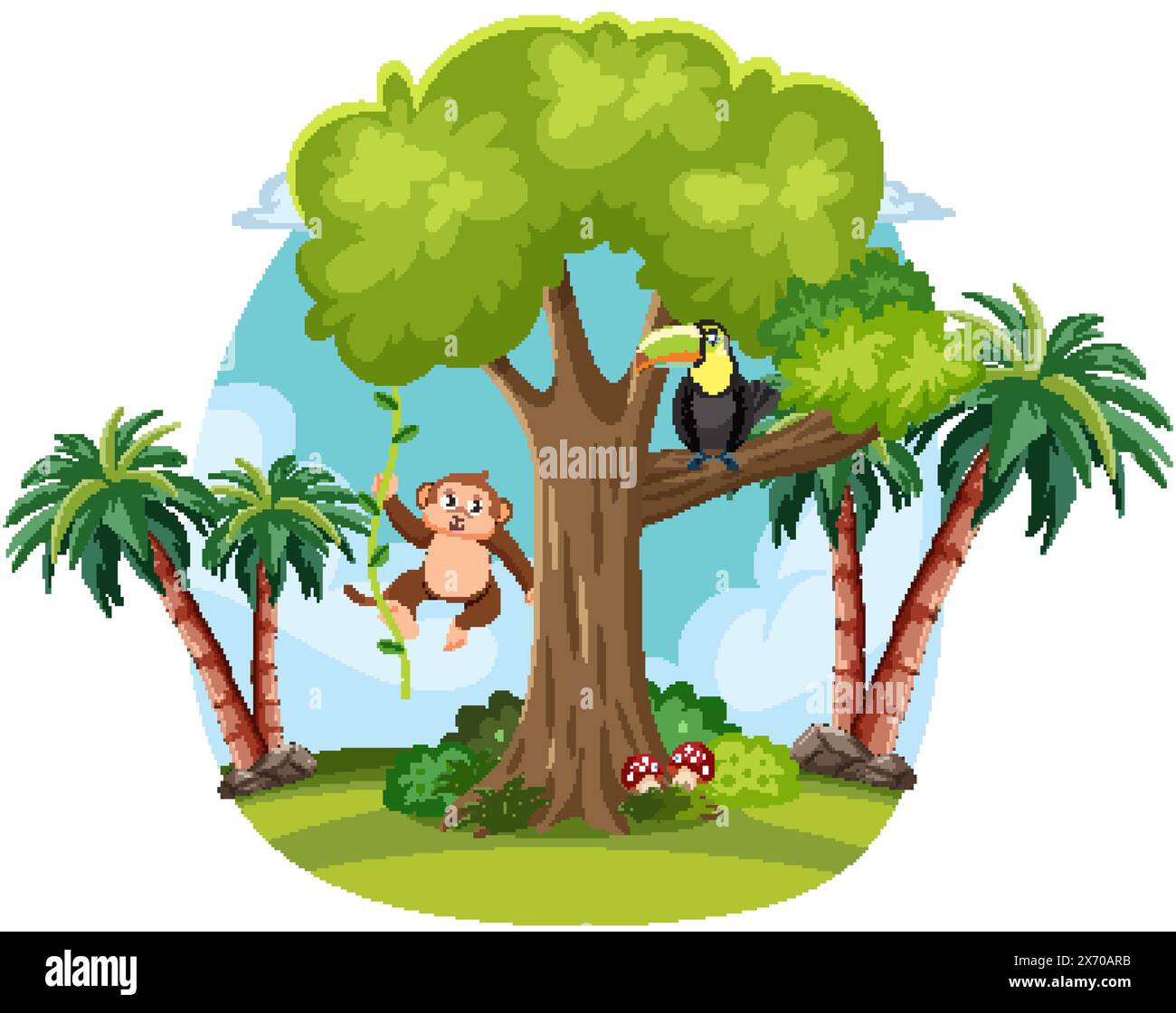 Monkey and toucan in a lush jungle Stock Vector Image & Art - Alamy