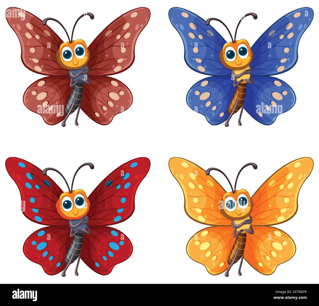 Four vibrant vector butterflies with cheerful expressions Stock Vector ...