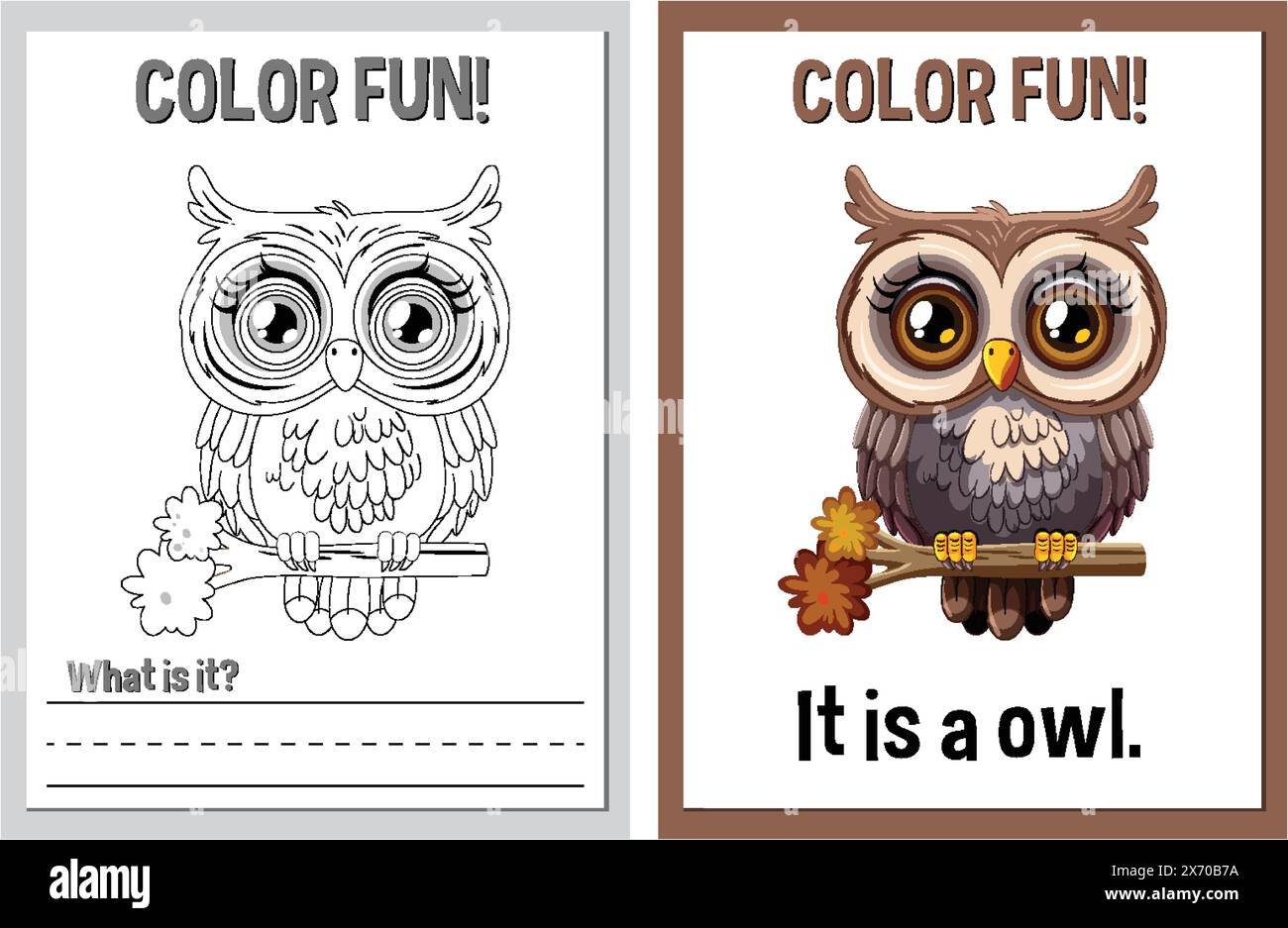 Educational coloring book pages with cute owl Stock Vector Image & Art ...