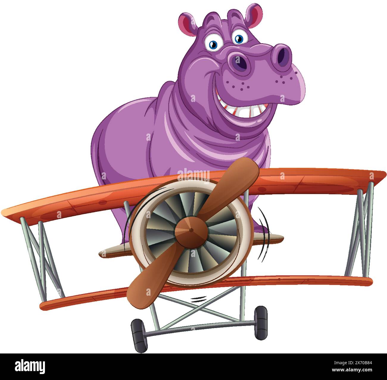 Cartoon hippo in a scarf flying an old plane Stock Vector Image & Art ...