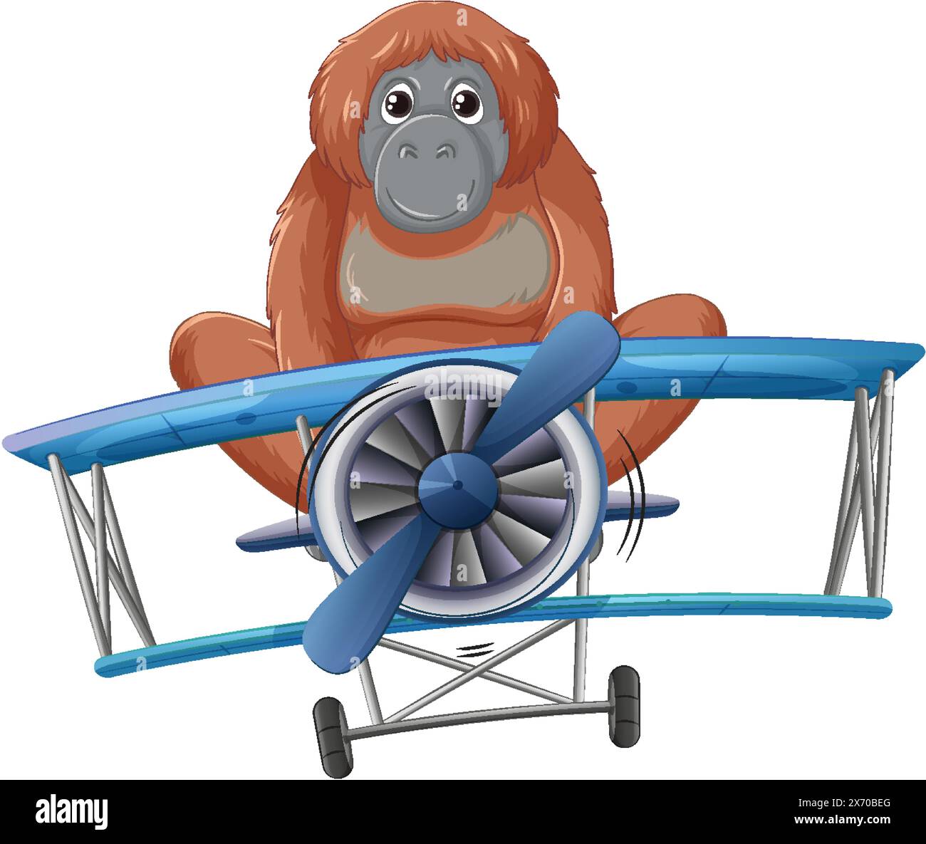 Cartoon orangutan flying a small blue biplane Stock Vector Image & Art ...