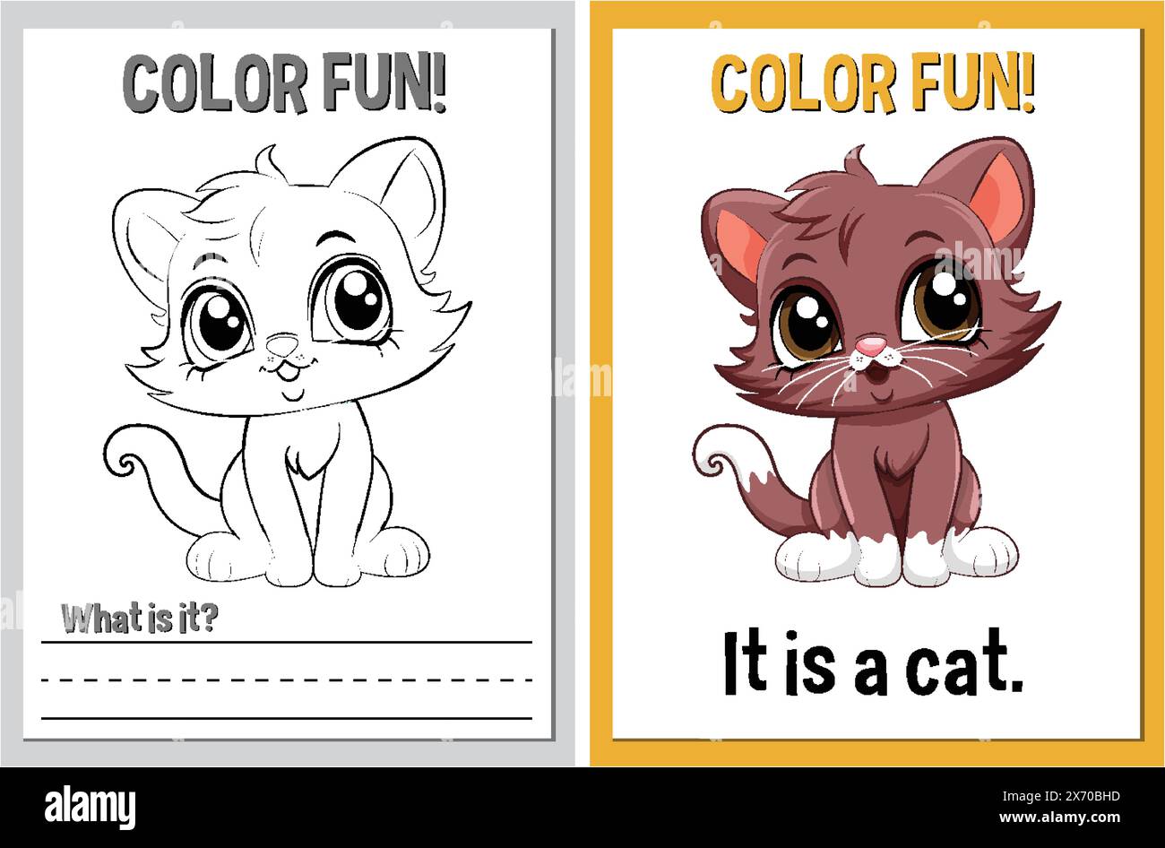 Coloring and learning activity with cute cat illustrations Stock Vector ...