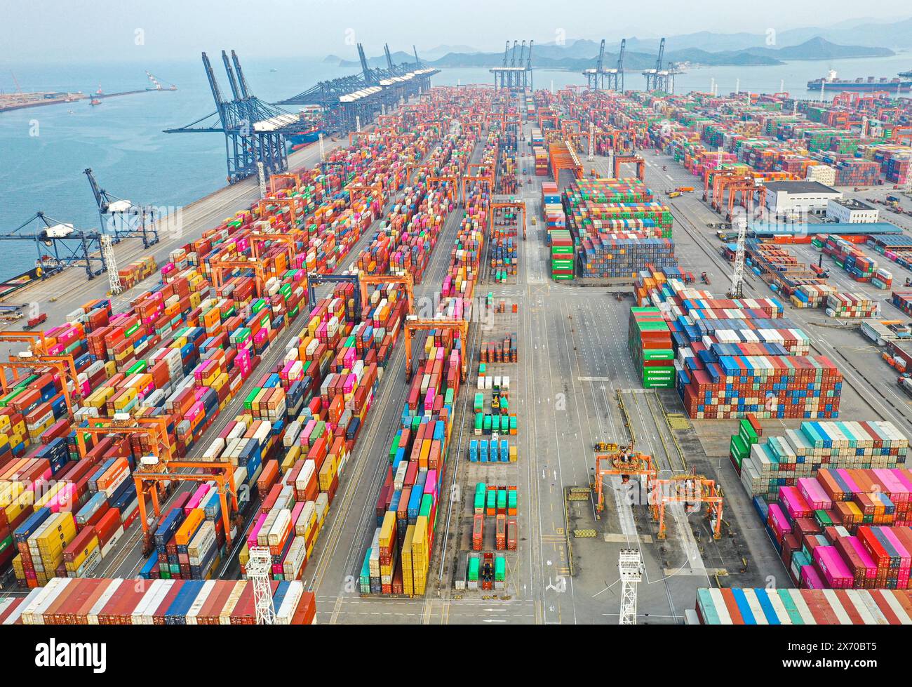 Aerial photo shows the container terminal at Yantian Port in Shenzhen ...