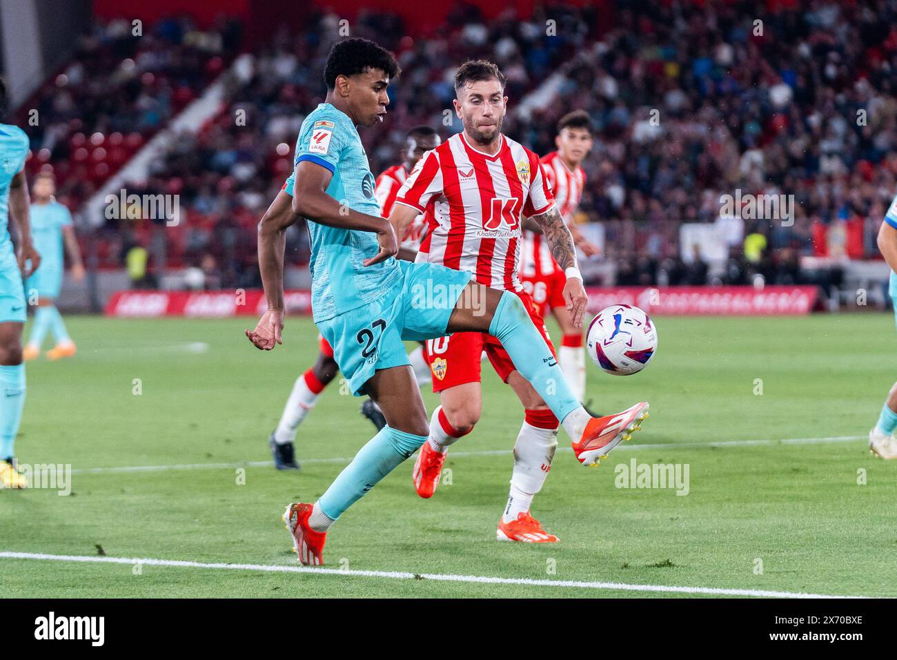 Almeria, Spain. 16th May, 2024. Lamine Yamal (L) of FC Barcelona and ...
