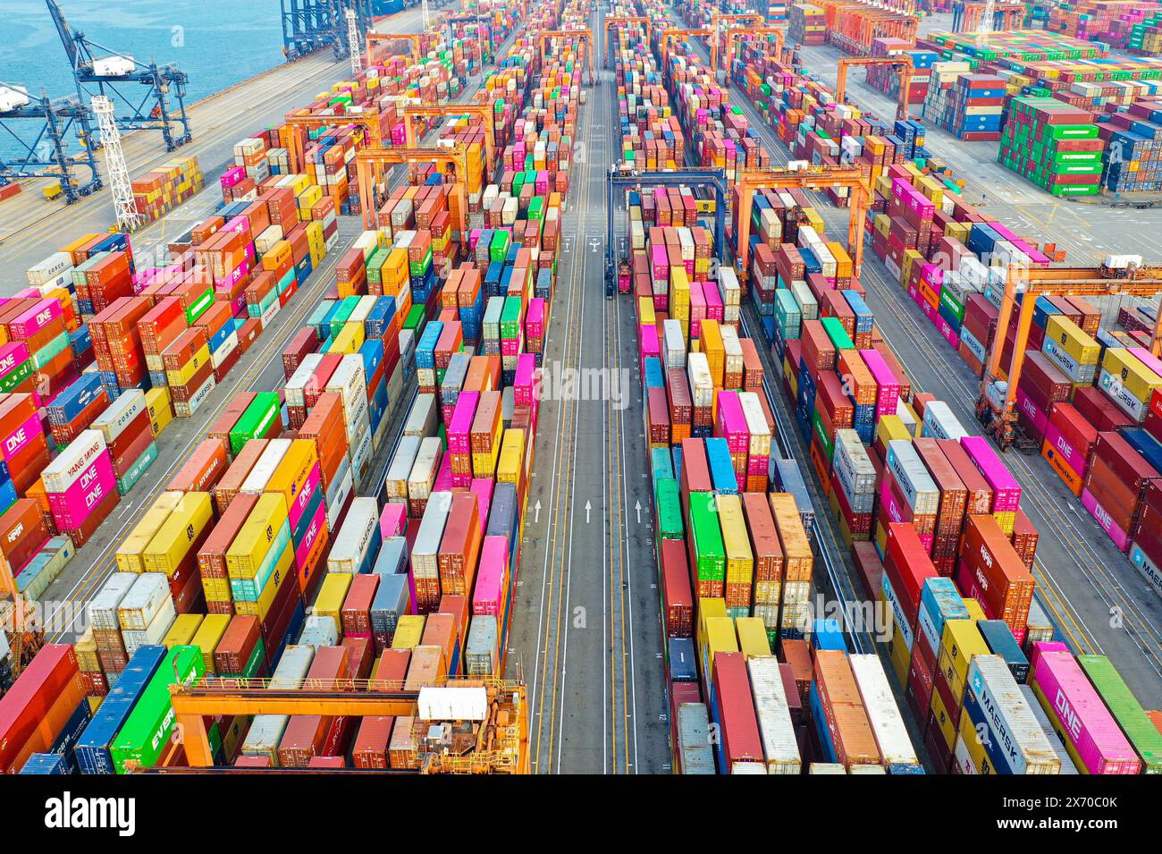 Aerial photo shows the container terminal at Yantian Port in Shenzhen ...