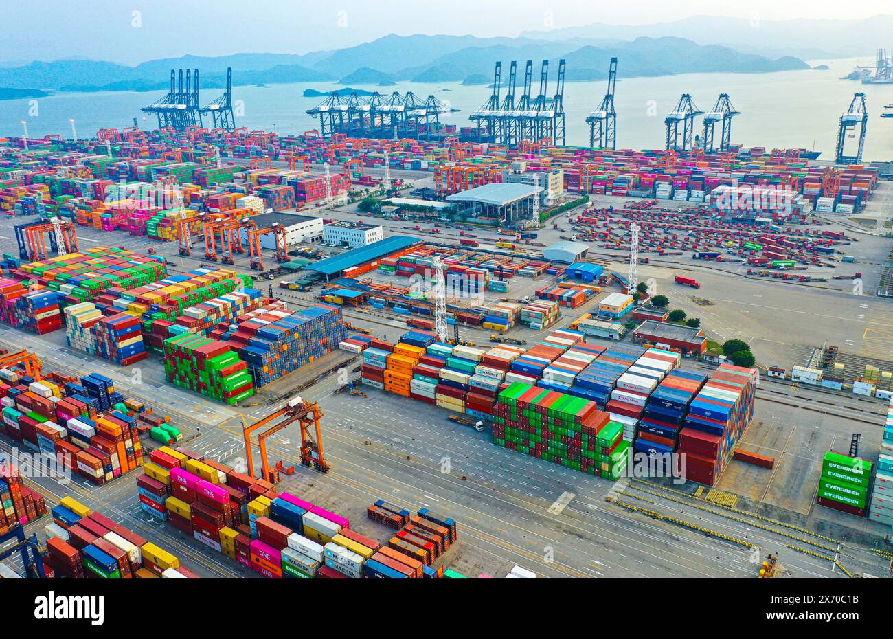 Aerial photo shows the container terminal at Yantian Port in Shenzhen ...