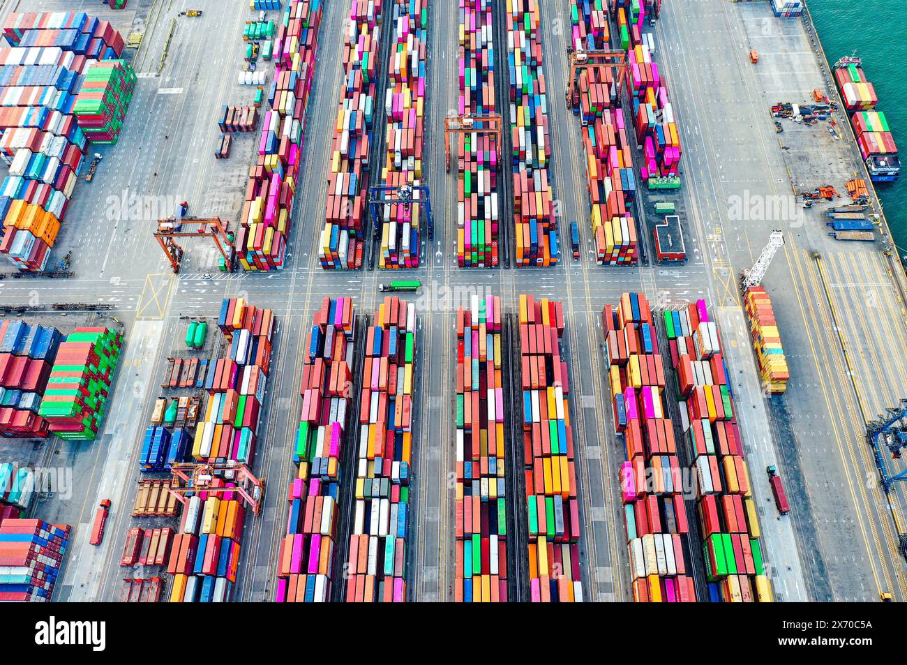 Aerial photo shows the container terminal at Yantian Port in Shenzhen ...