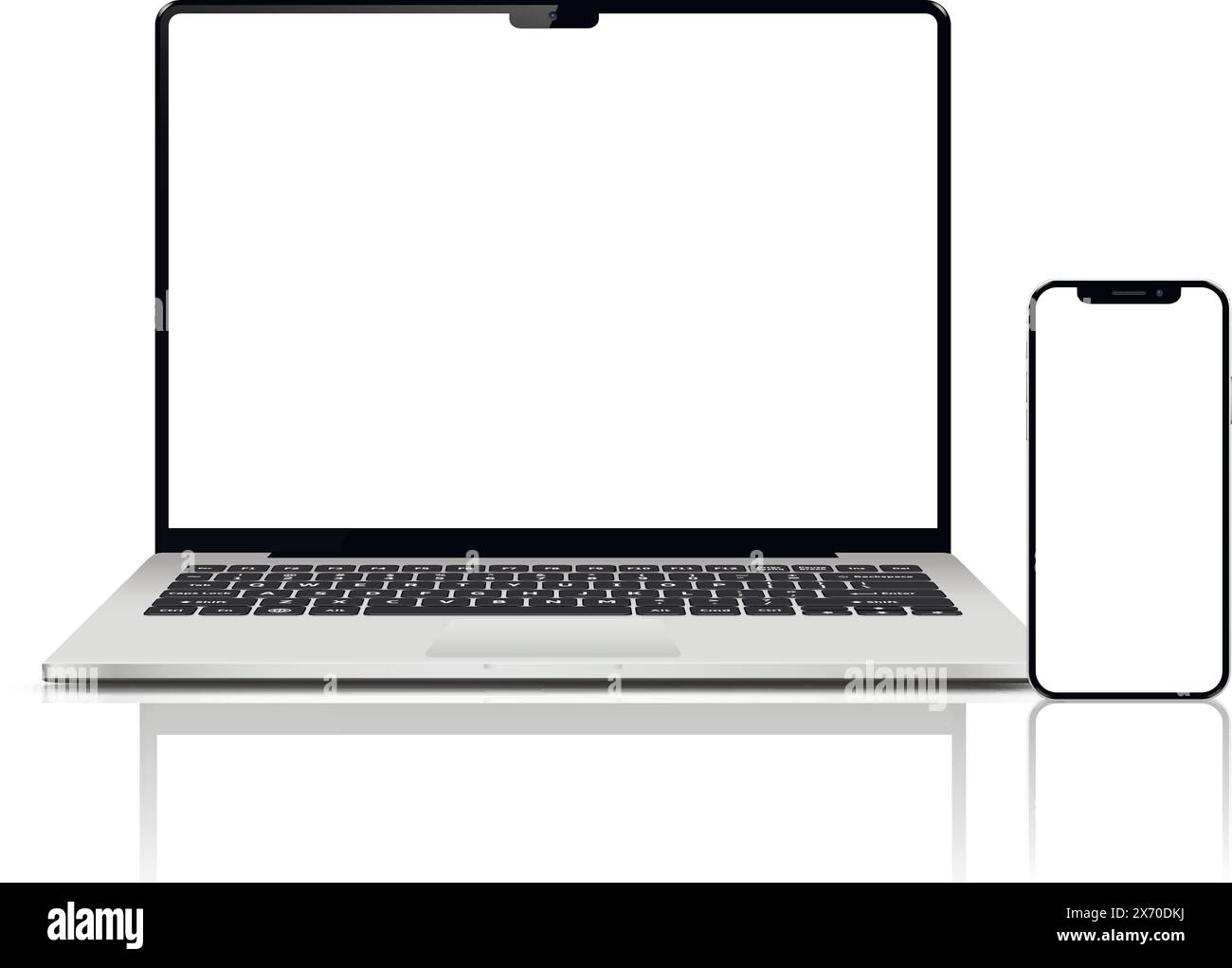 Laptop and mobile phone. Isolated on white background. Vector ...