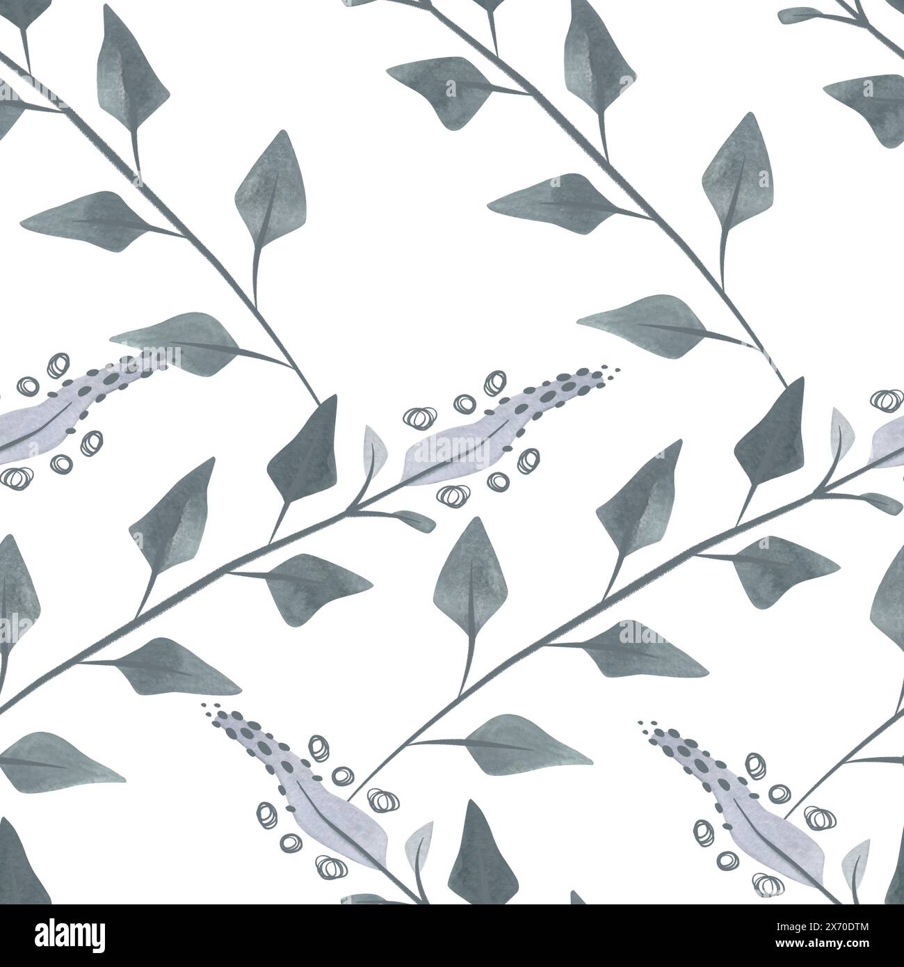 Flowering twigs and leaves of mint or lemon balm in a dusty green color ...