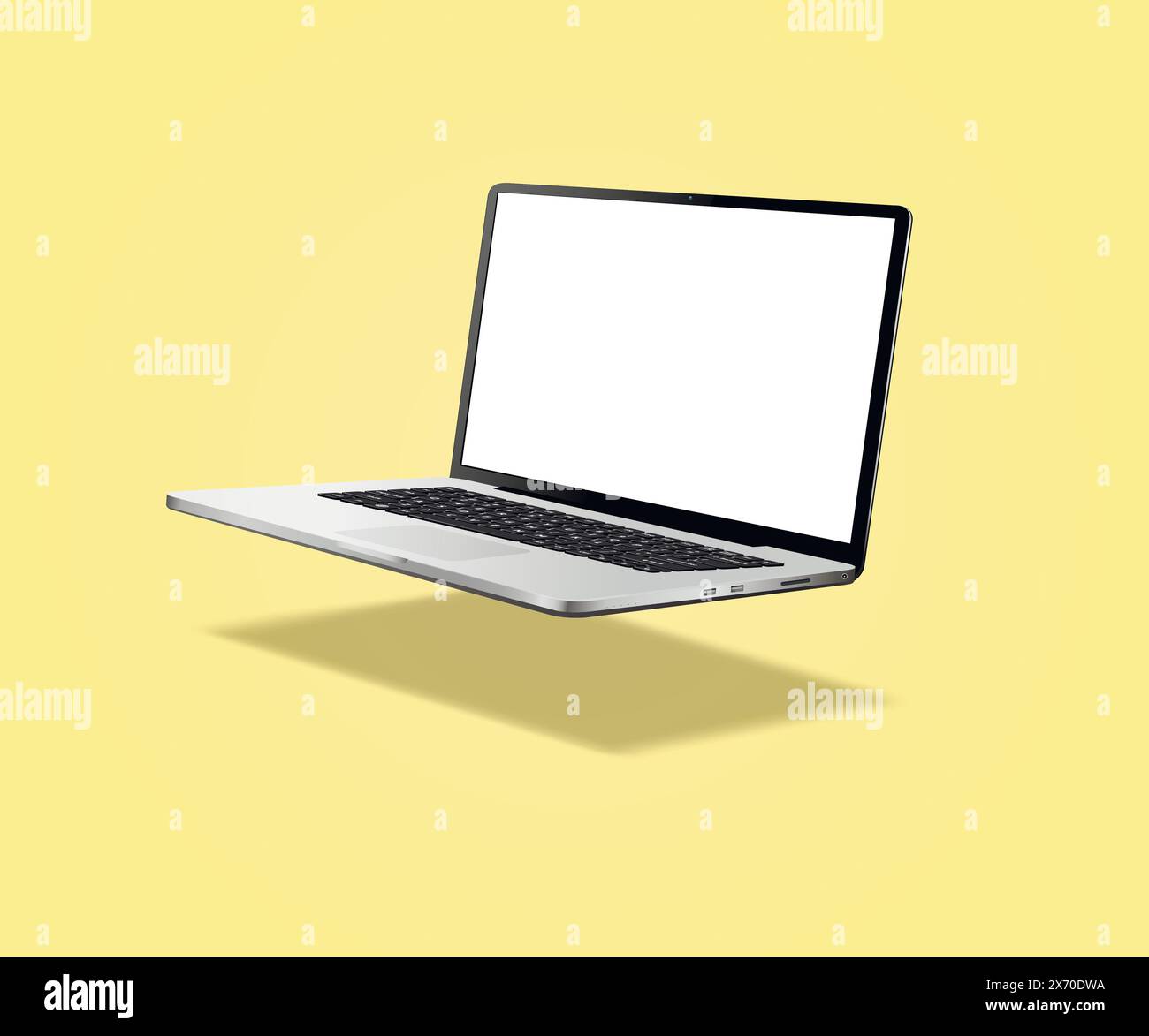 Laptop computer with blank screen isolated on yellow background. Vector ...