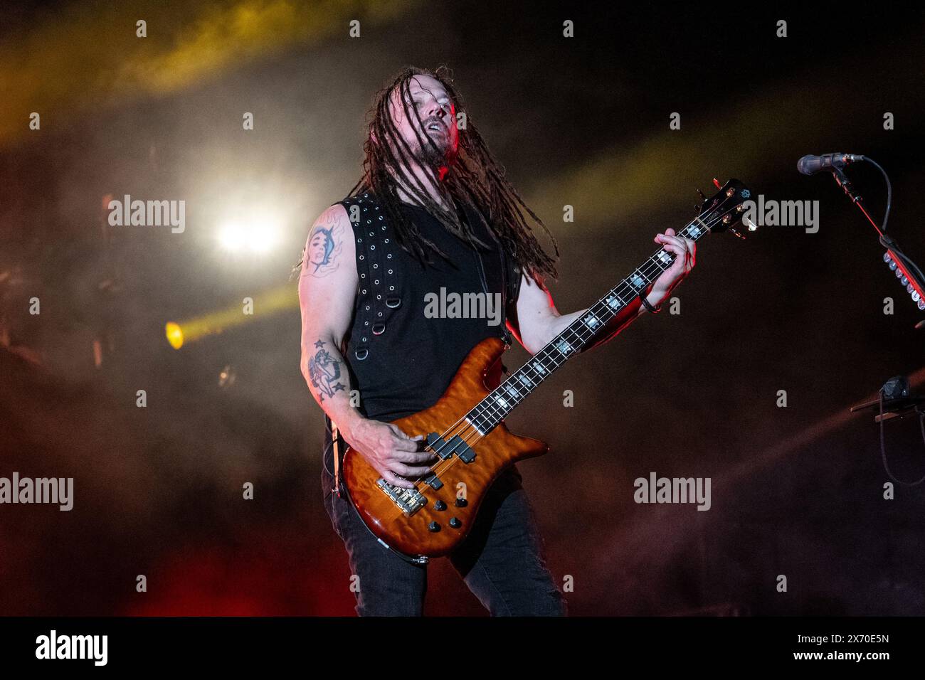 John Moyer of Disturbed performs during Sonic Temple Art and Music ...