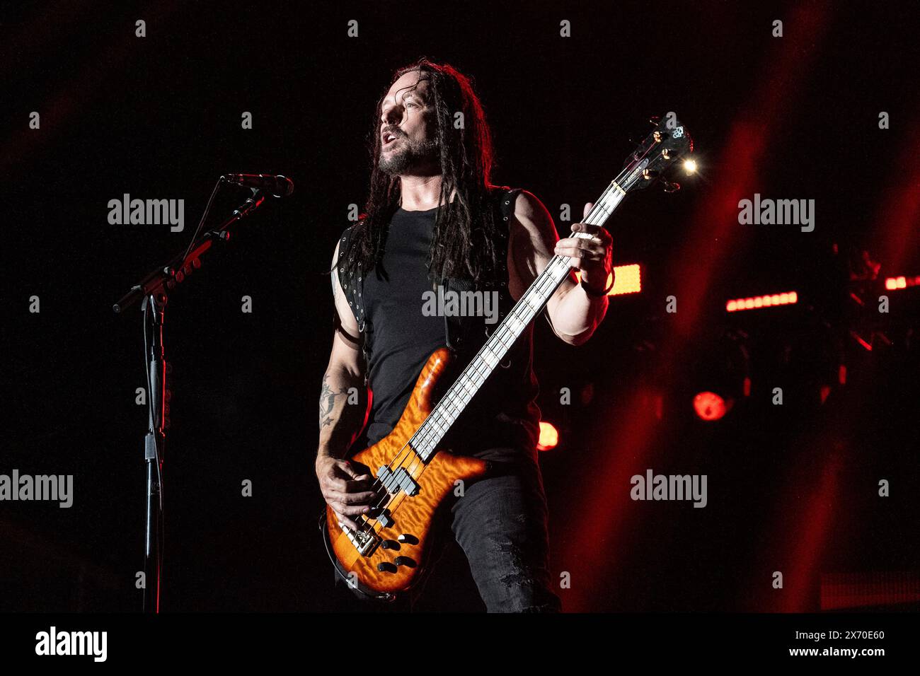 John Moyer of Disturbed performs during Sonic Temple Art and Music ...