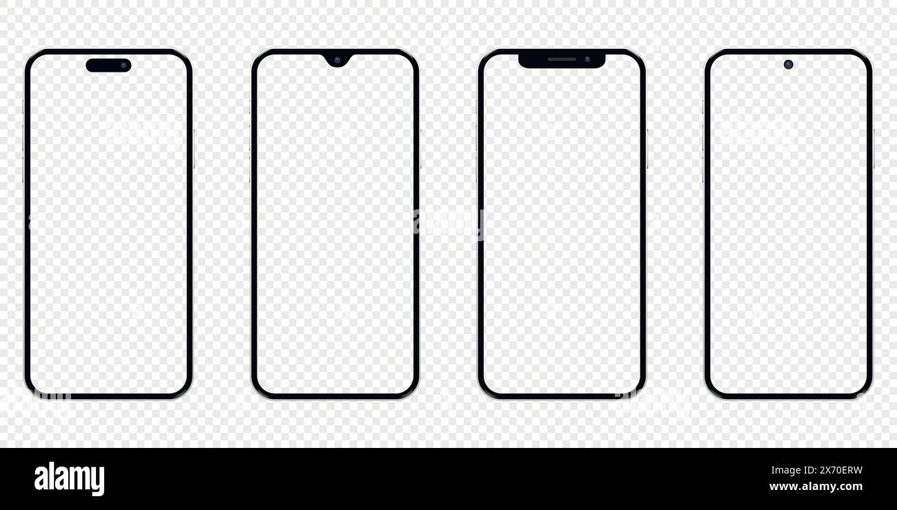 Set of realistic new mobile phones with transparent screens. Cellphone ...