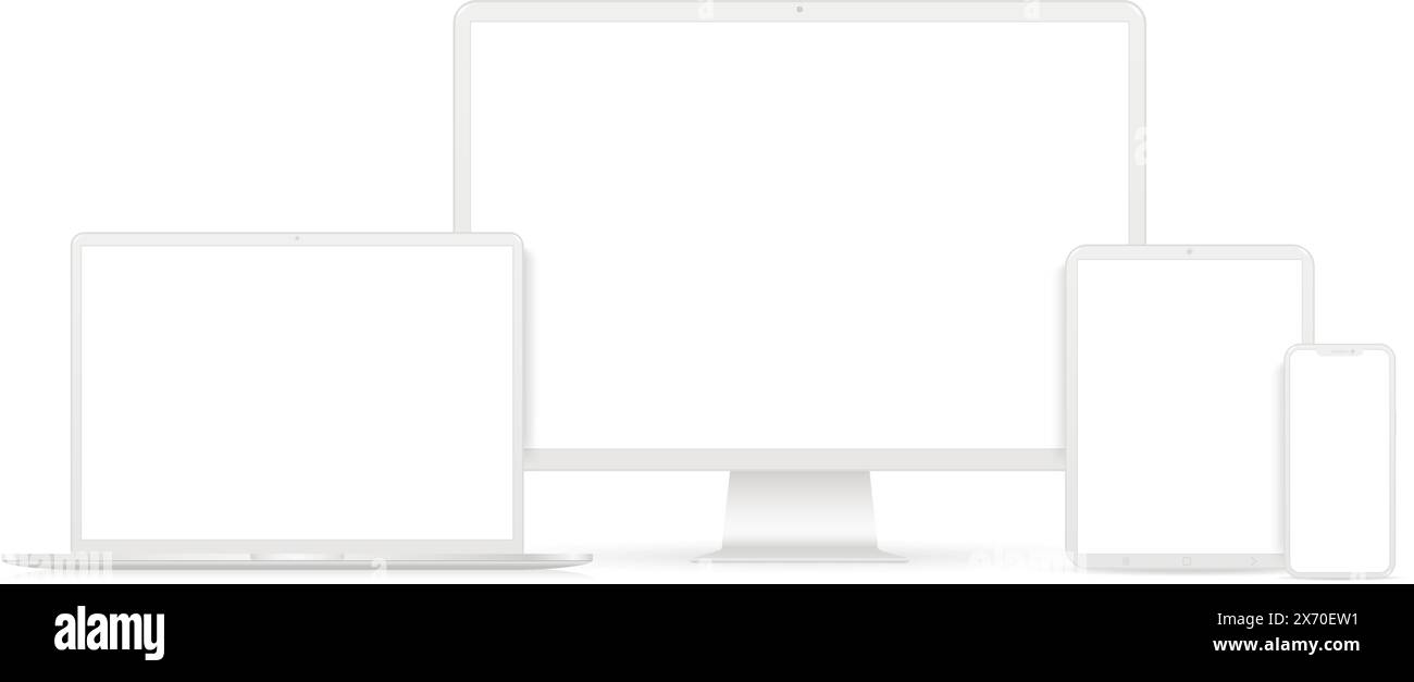 Set white mockup technology devices with white empty display. Vector ...