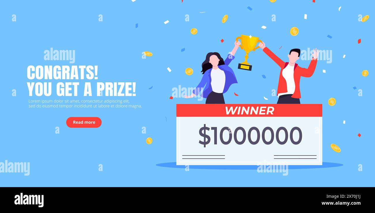 Happy lottery winners with big prize paycheck Stock Vector Image & Art ...