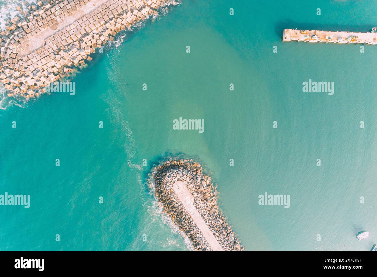 drone aerial top view of a port harbor breakwater Stock Photo - Alamy