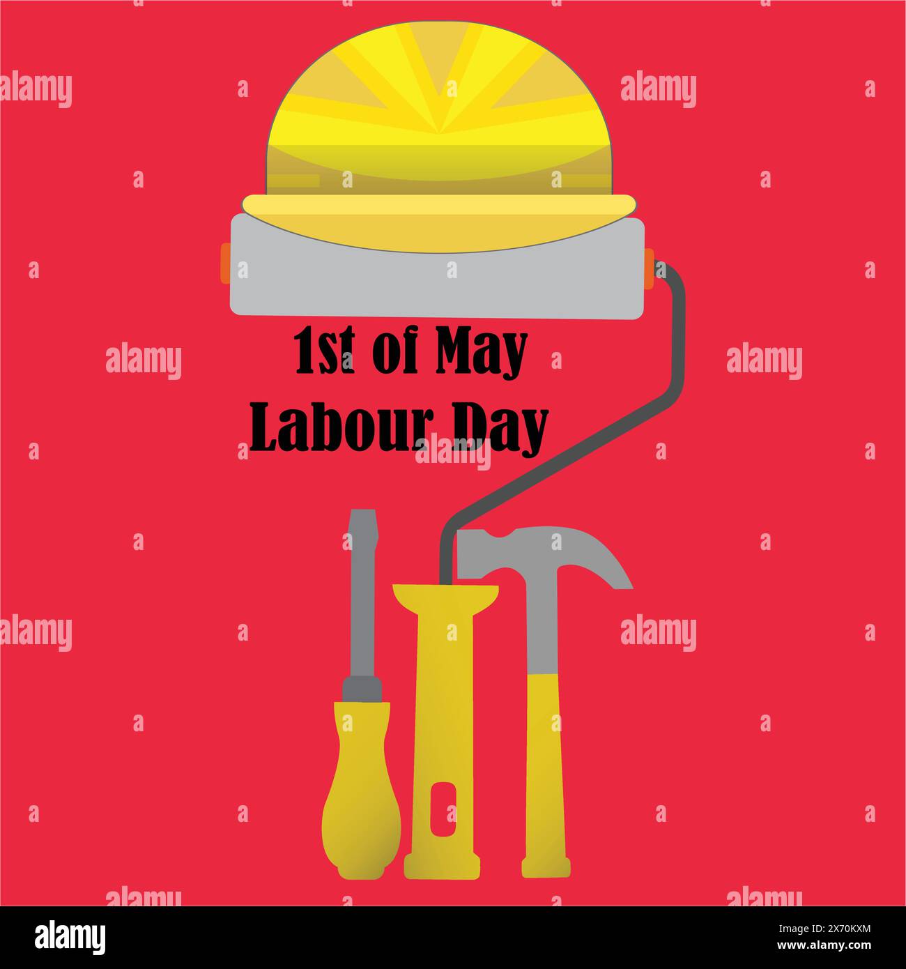 Labour Day concept with different tools and a yellow hard hat Stock ...
