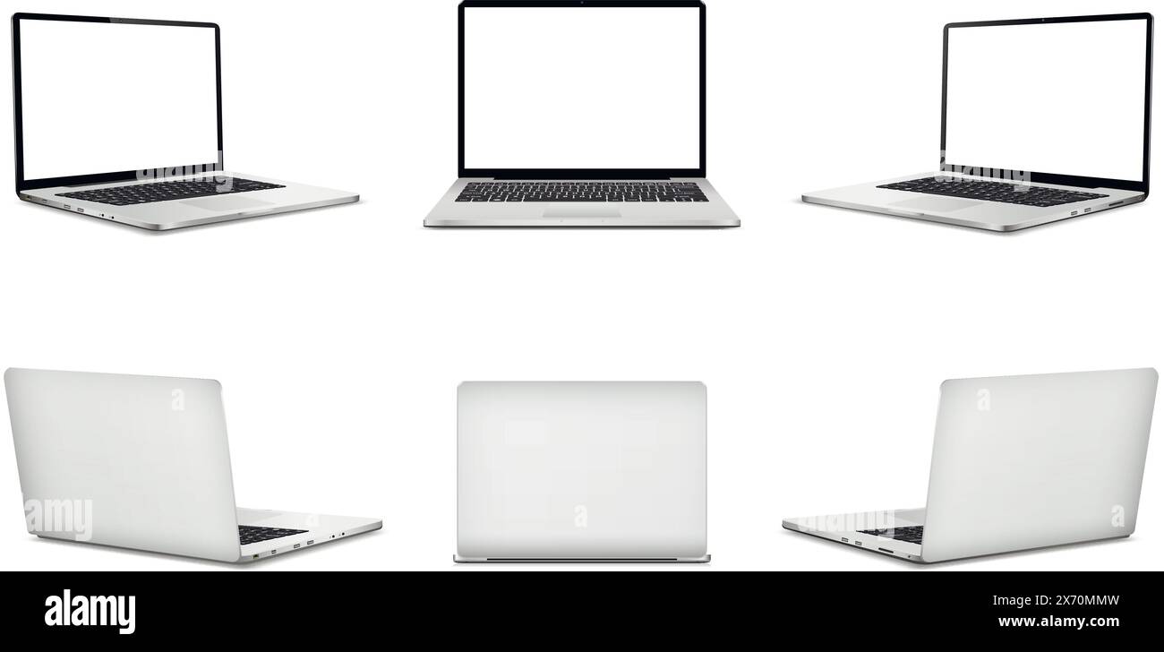 Realistic laptop mockup with blank screen isolated on white background ...