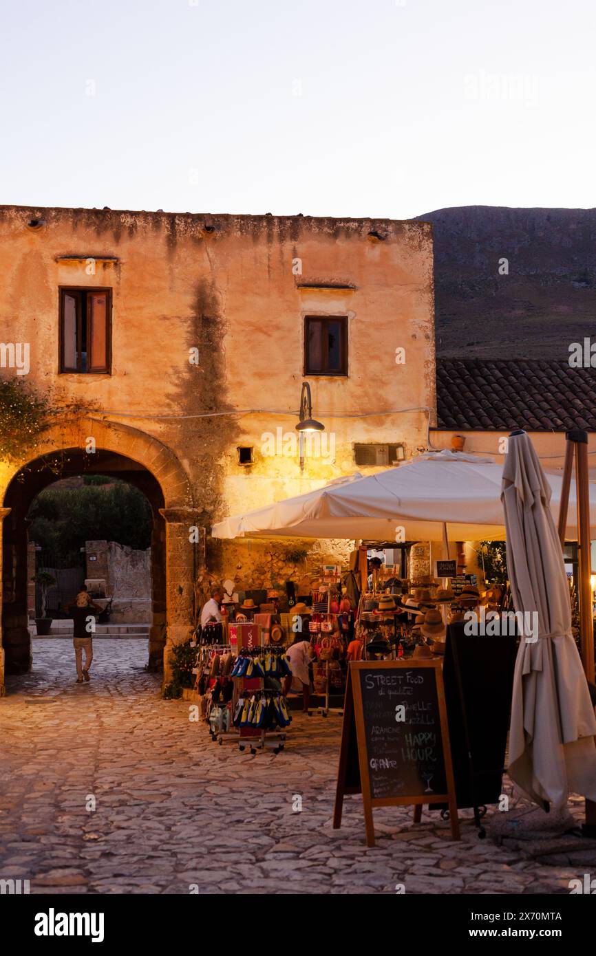 Scopello, Italy - July 31, 2023: View of the courtyard called Baglio in ...
