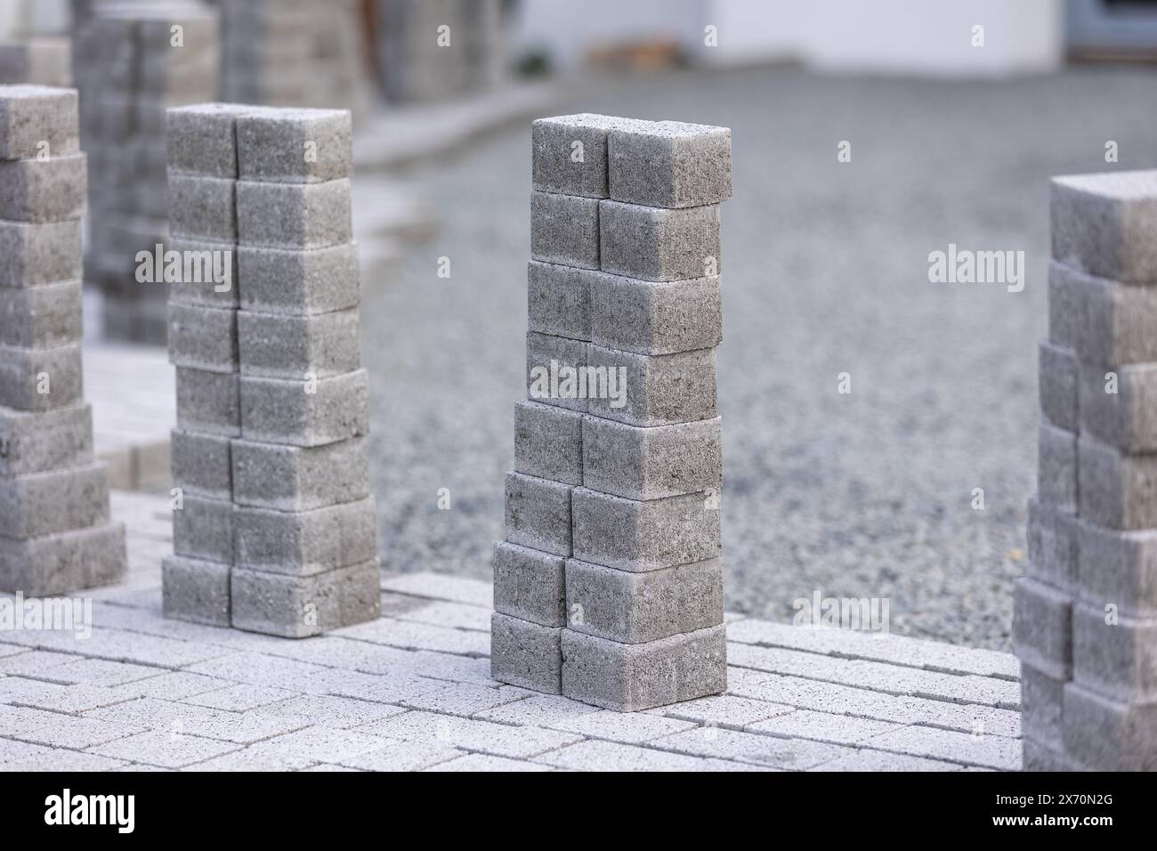 Process of building new path made from concrete blocks, interlocking ...