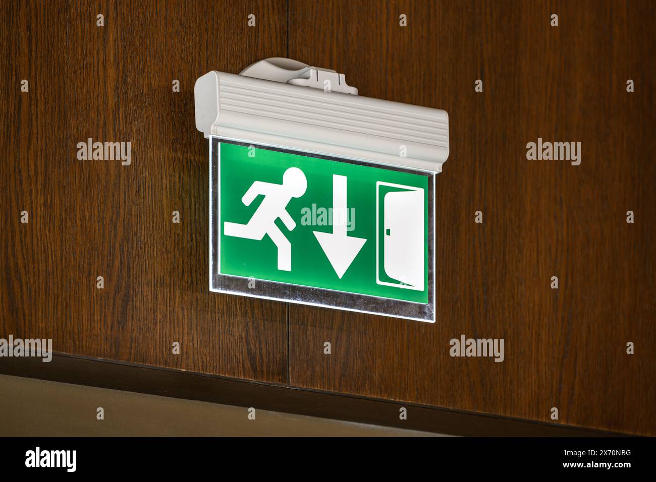 modern emergency exit sign showing emergency exit downwards Stock Photo ...