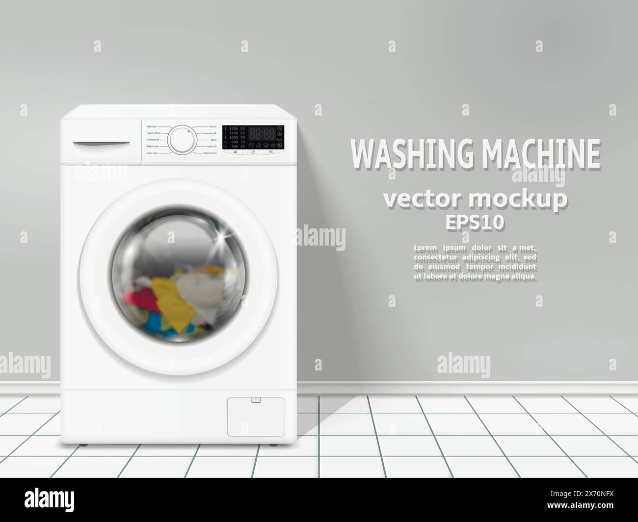Modern washing machine in empty laundry room. Vector illustration Stock ...