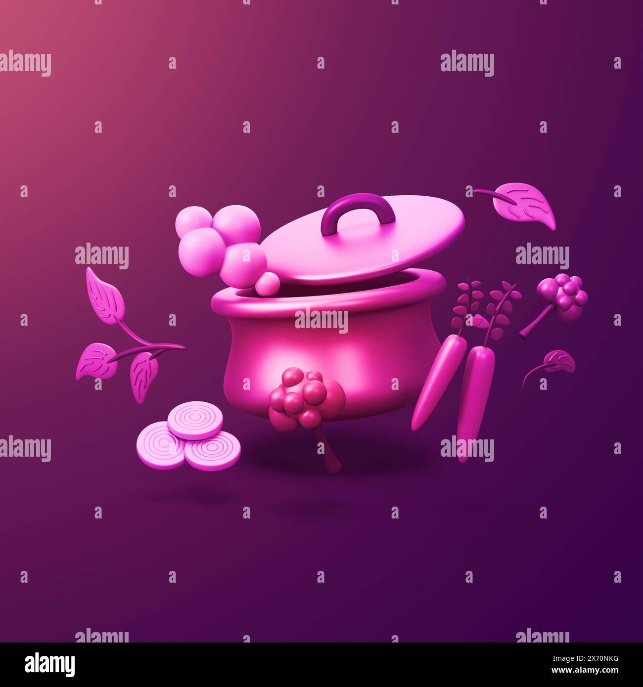 Cooking pot with vegetables - stylized 3d CGI icon object Stock Photo ...
