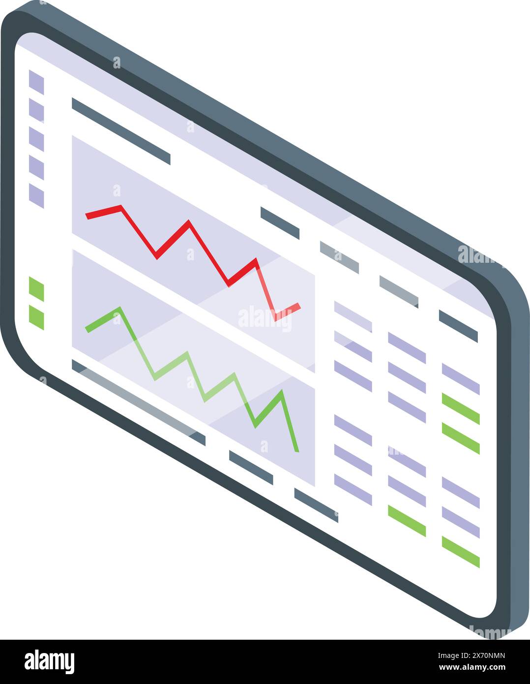 Isometric vector illustration of a smartphone displaying colorful financial charts Stock Vector ...