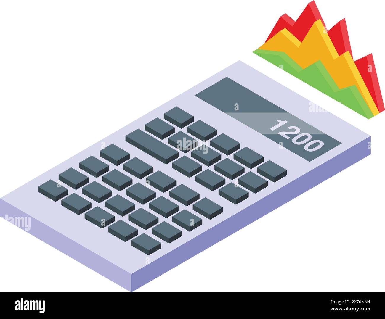 Isometric illustration featuring a calculator with colorful graph ...