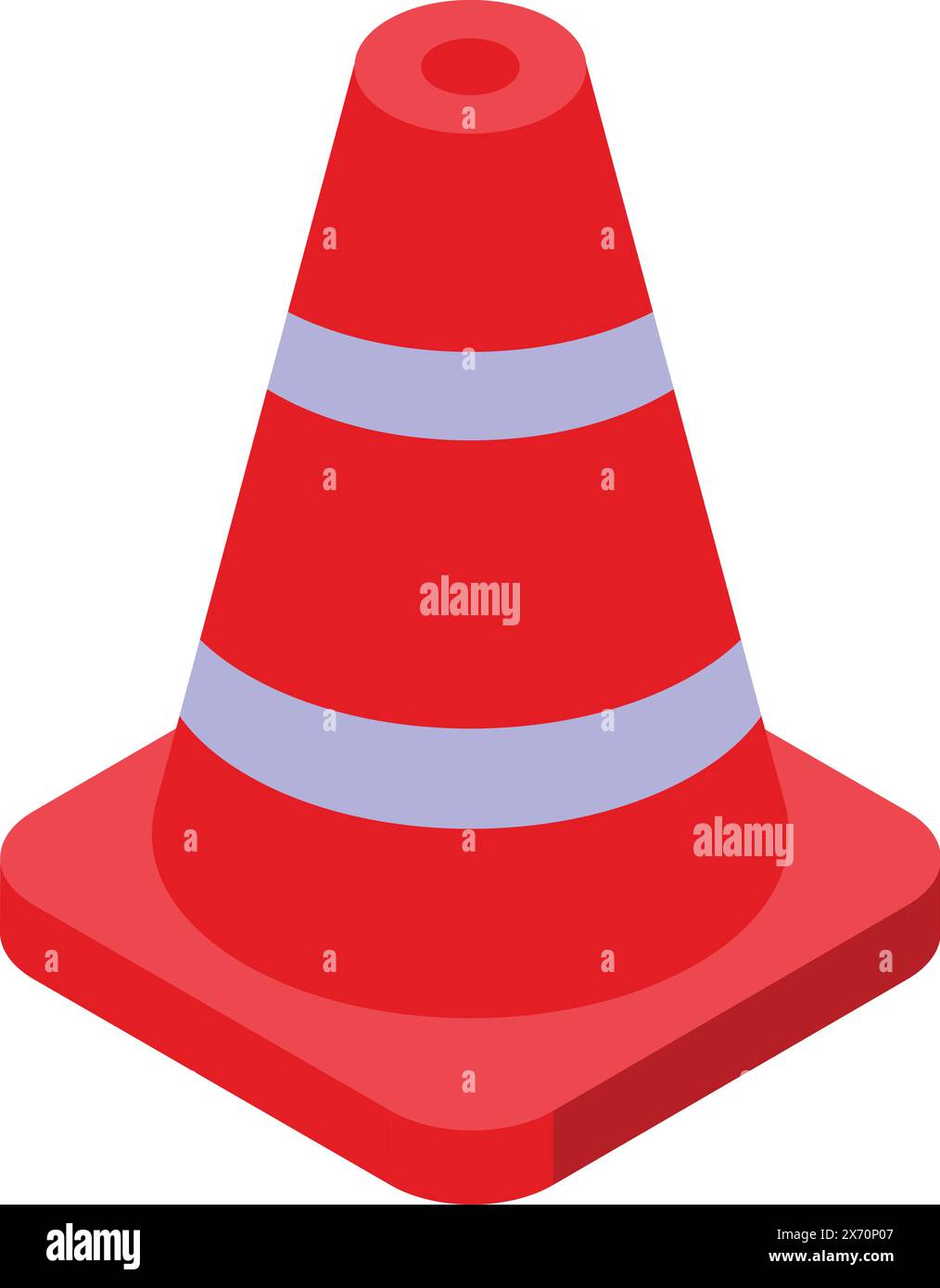 3d isometric view of a red traffic cone with reflective white stripes ...