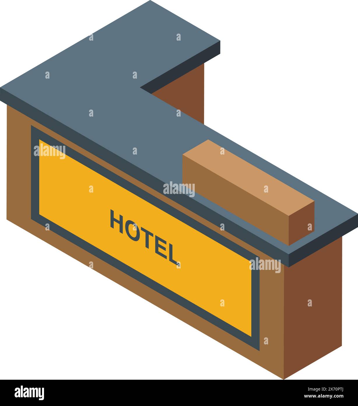 Isometric vector representation of a hotel reception desk with a sign ...