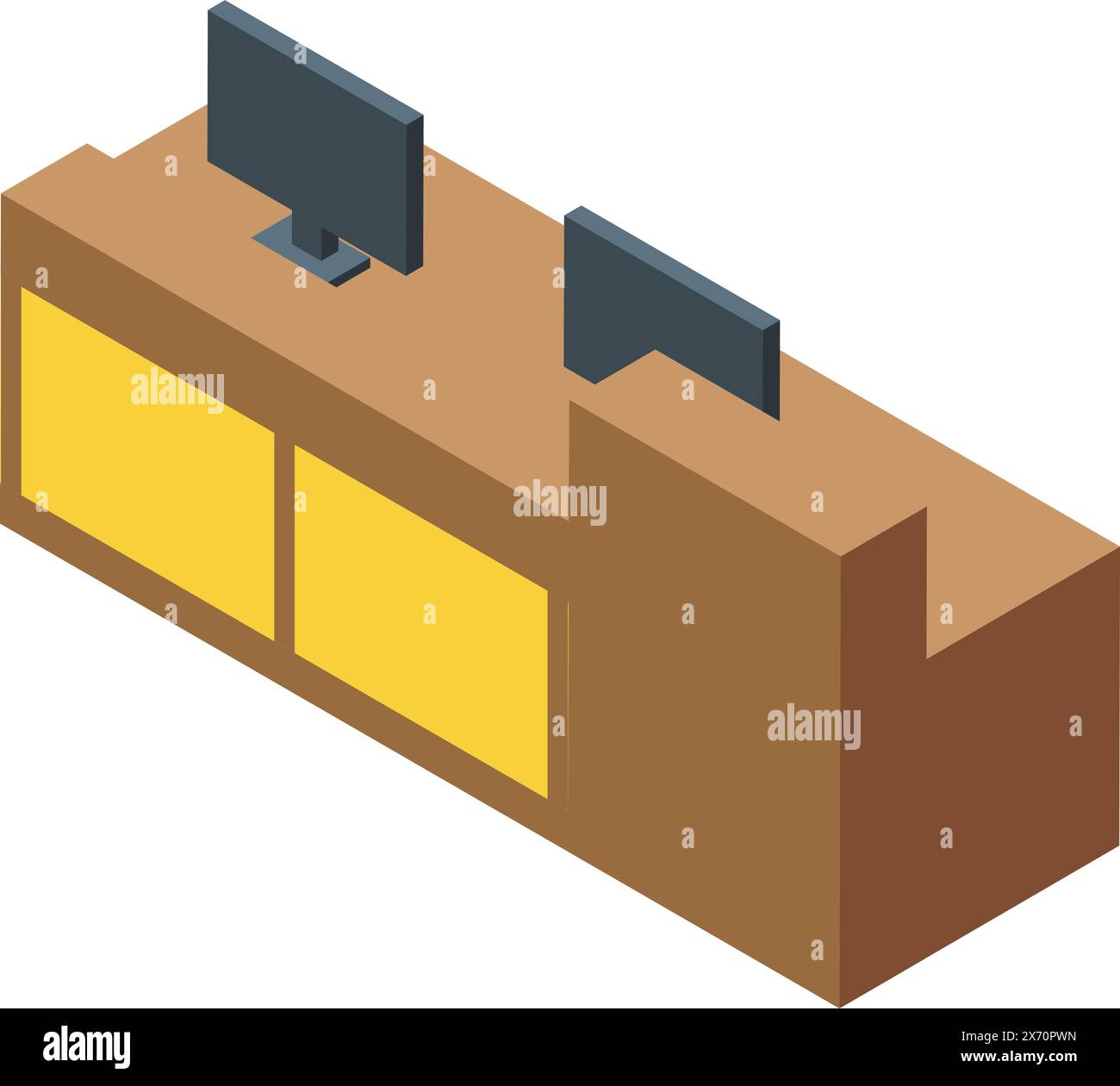 Modern and stylish isometric office workstations illustration with dual ...
