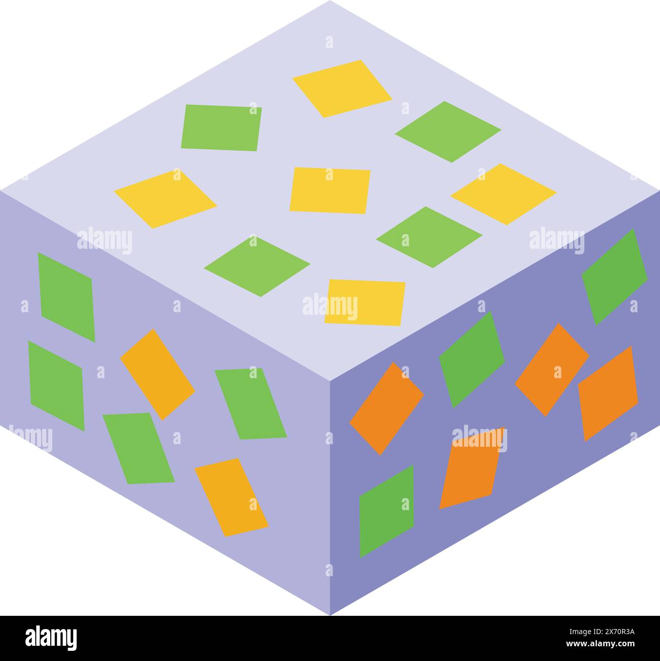 Isometric illustration of a grey cube adorned with a pattern of green ...