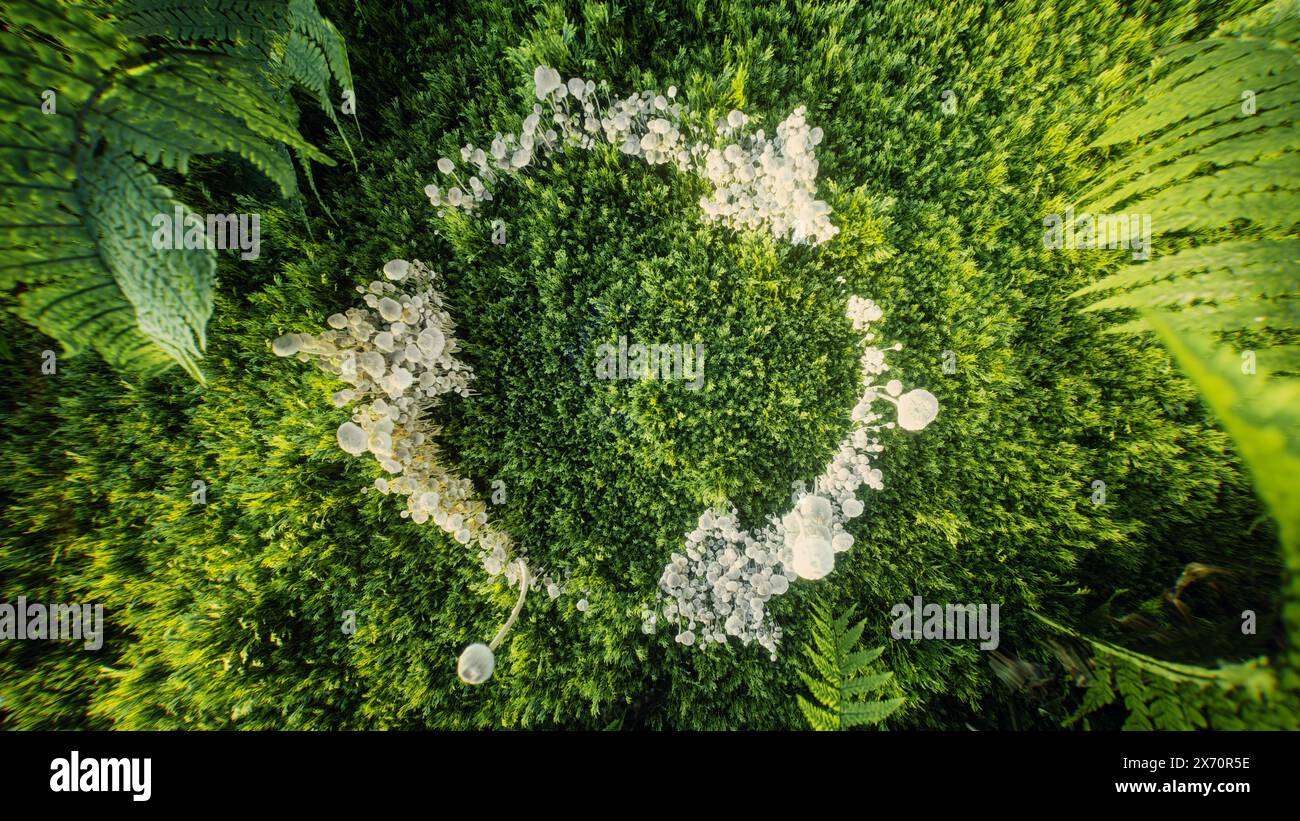 An icon of reusability and recycling made of small white sponges, as a ...