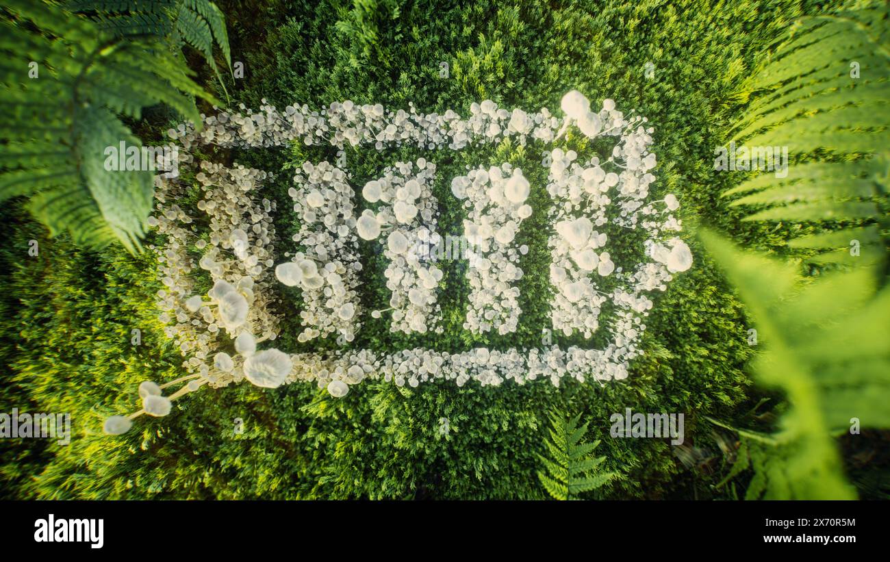 Artistic rendering of a battery symbol made from white mushrooms on ...